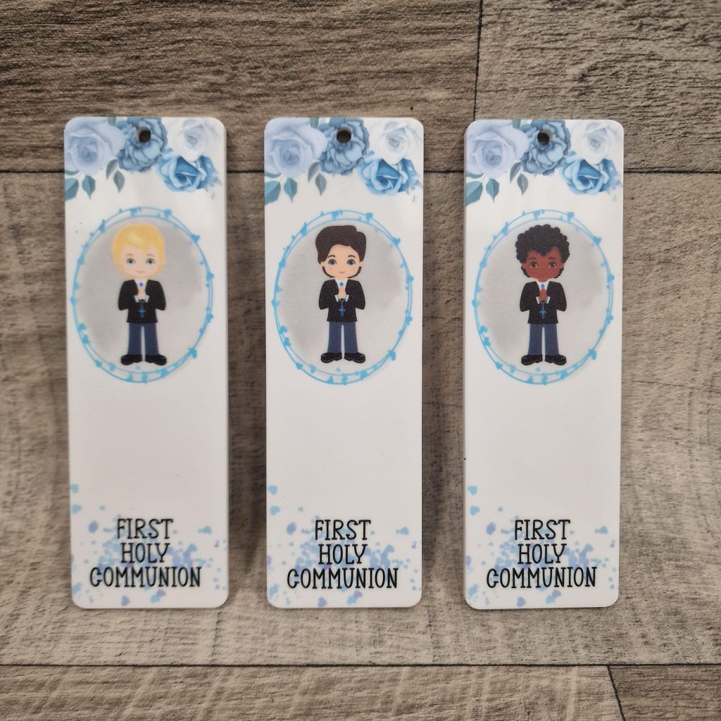 First Holy Communion bookmark- Blue flower - Manchester Craft Blanks