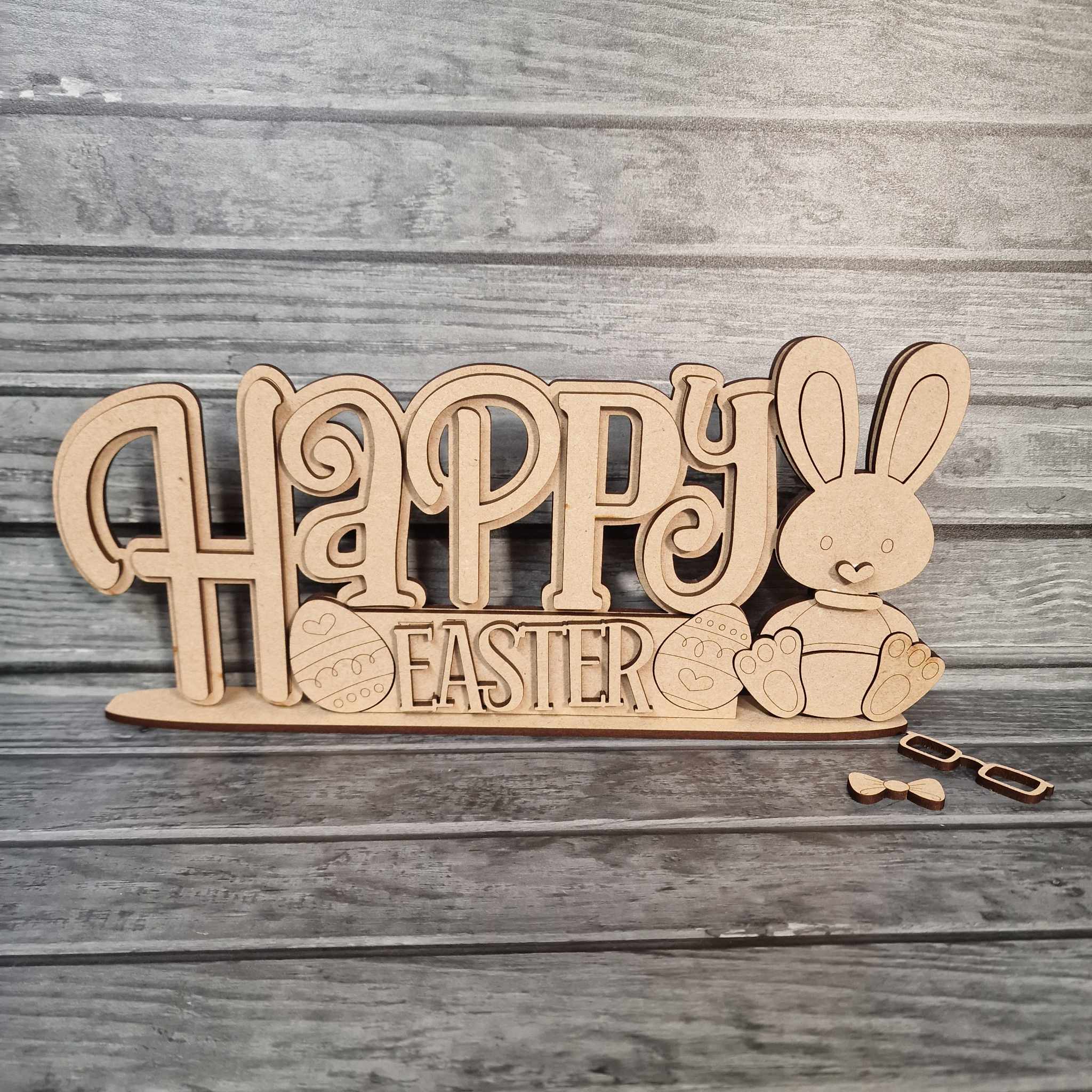 Happy Easter with bunny on a base (Pasg) - Manchester Craft Blanks