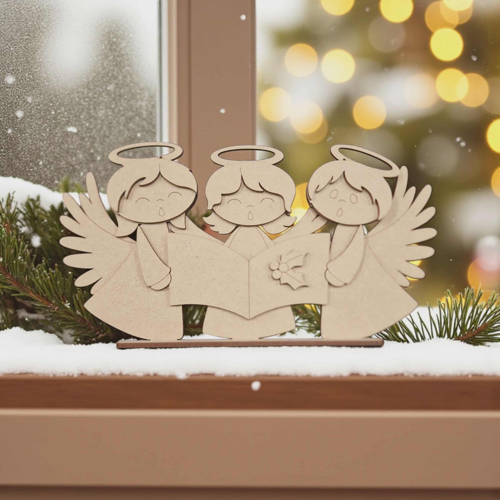 Caroling Angels on base, craft blank kit for painting