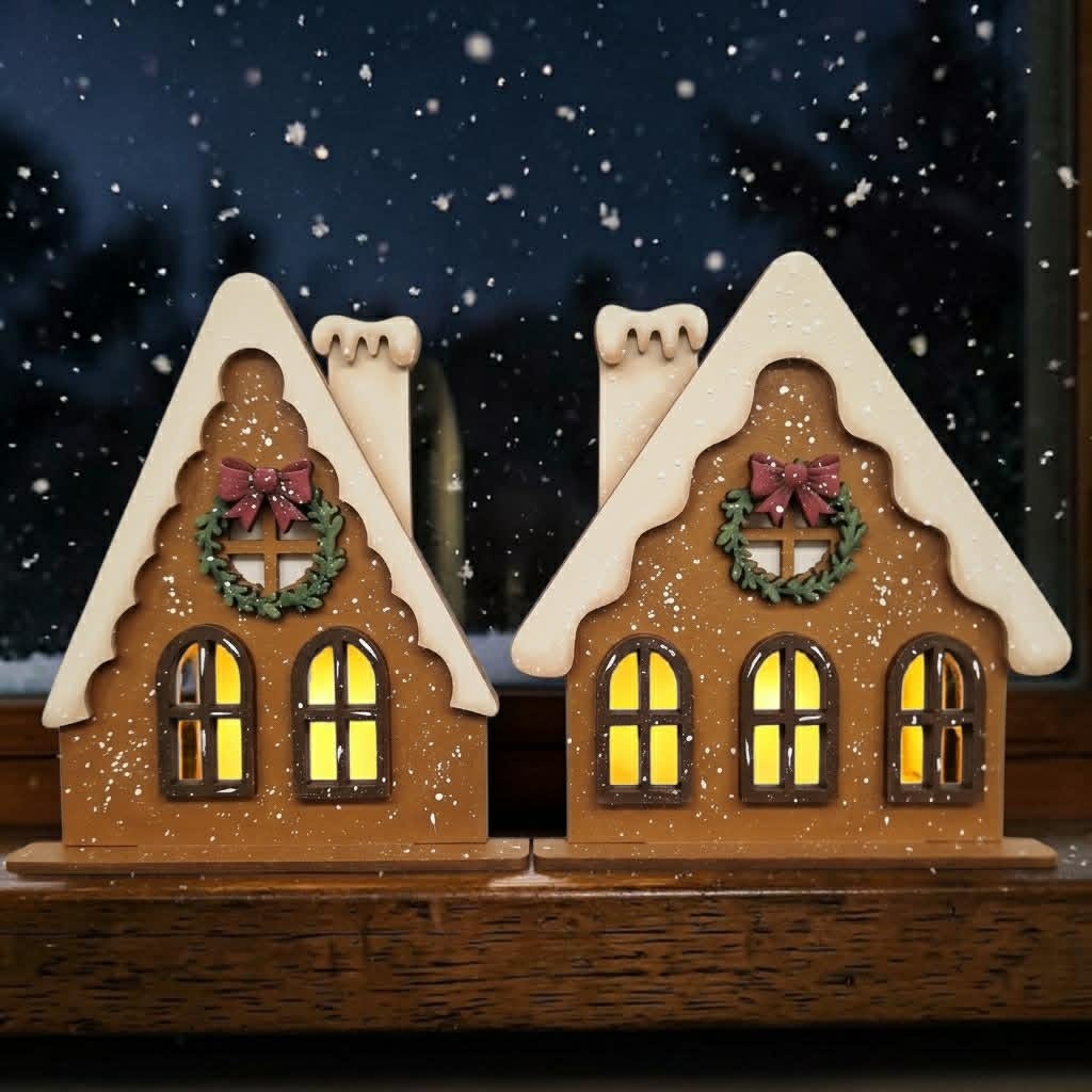 Gingerbread House Pair tealight holders